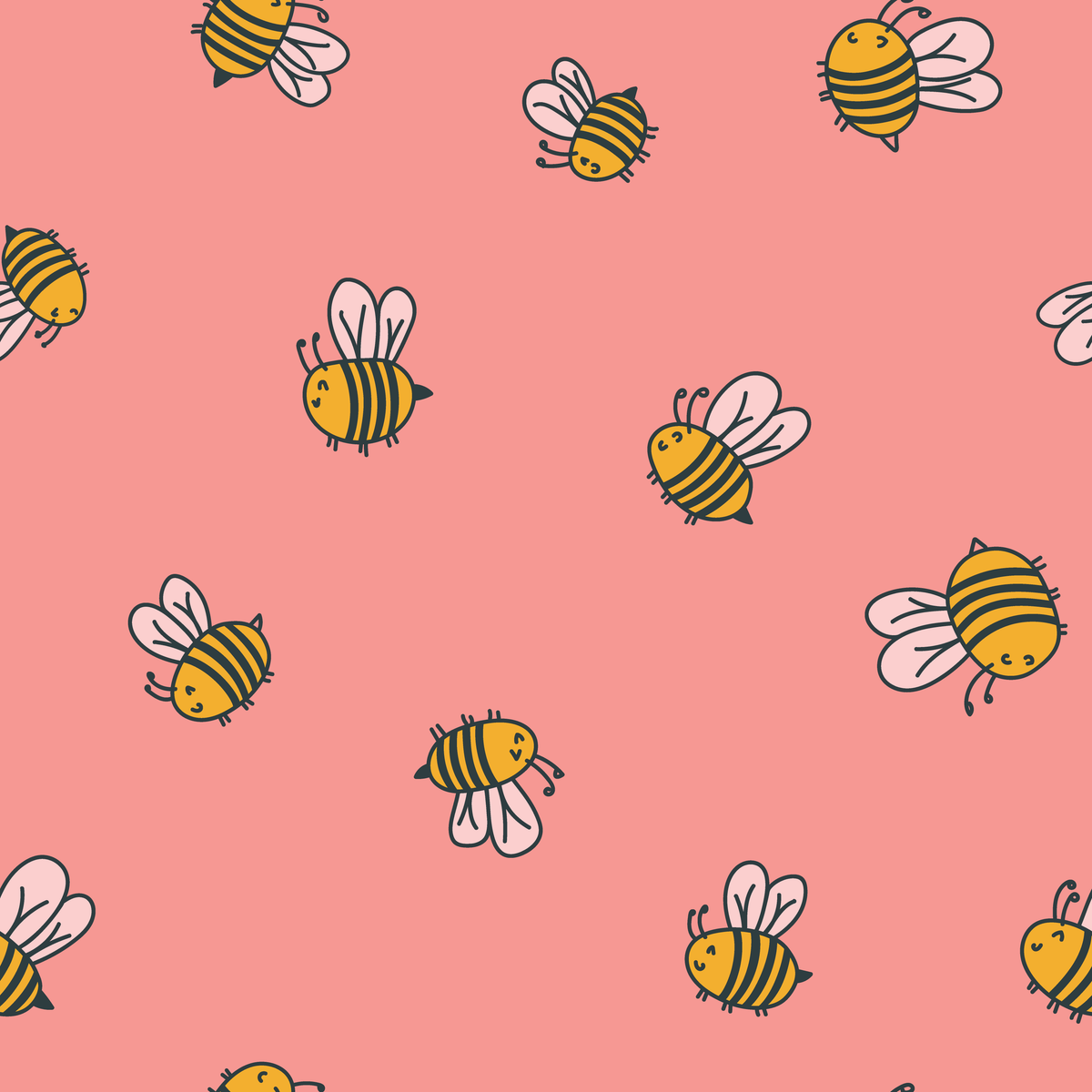 Buzzing bees on pink background - profile view ~ Fabric – Creative by ...